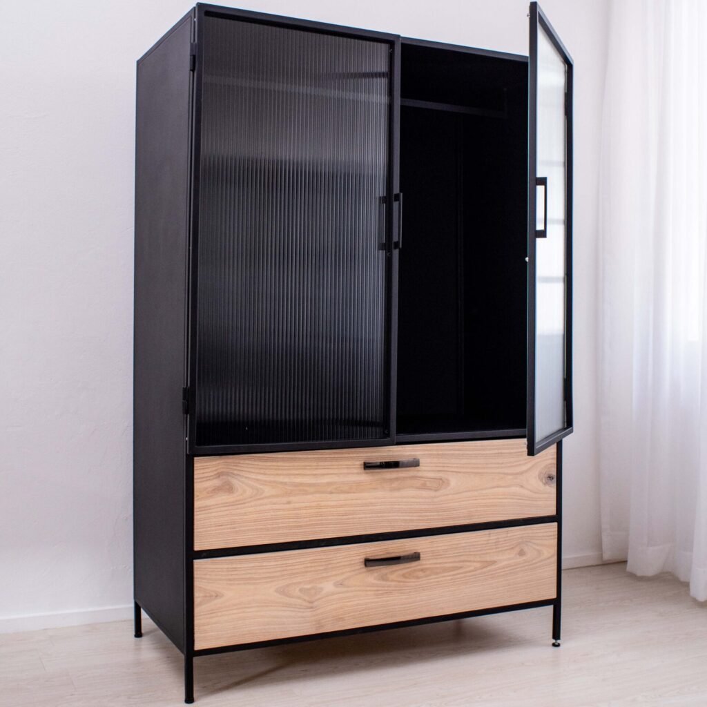 Reeded Glass Wardrobe with Wooden Drawers – Studio Delta