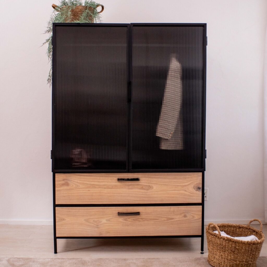 Reeded Glass Wardrobe with Wooden Drawers – Studio Delta